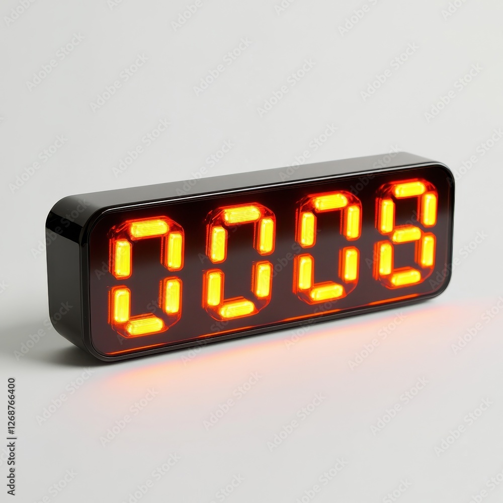 Bright digital clock displaying large orange numbers on a simple black ...