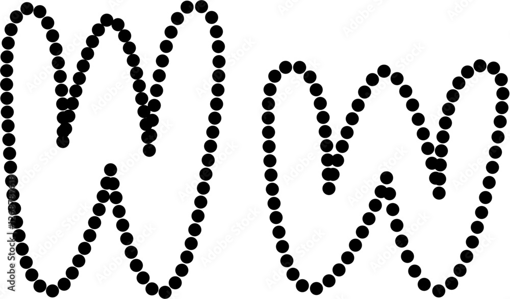 Vector of uppercase and lowercase letter W in dashed line style. Ideal ...