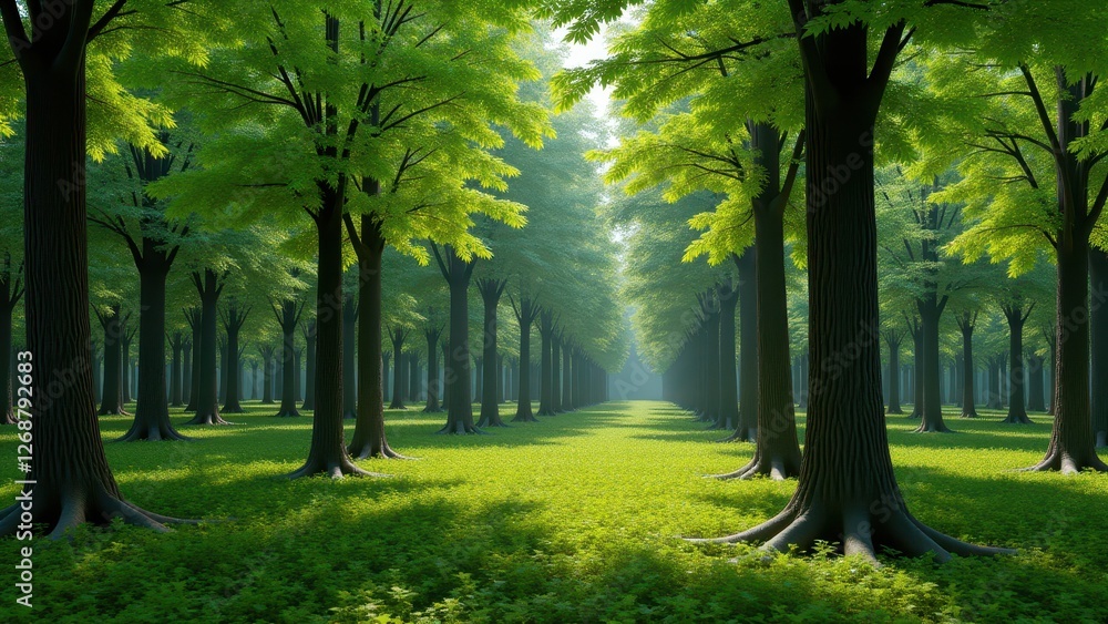 Maple Sap Tapping, Maple forest lush trees with tubing collecting sap ...