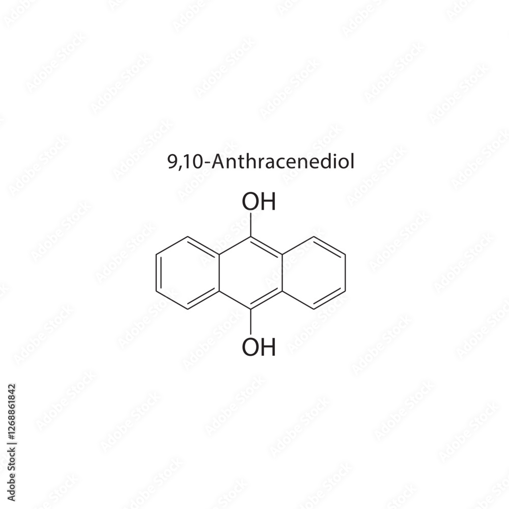9,10-Anthracenediol skeletal structure.Anthracene derivative compound schematic illustration ...