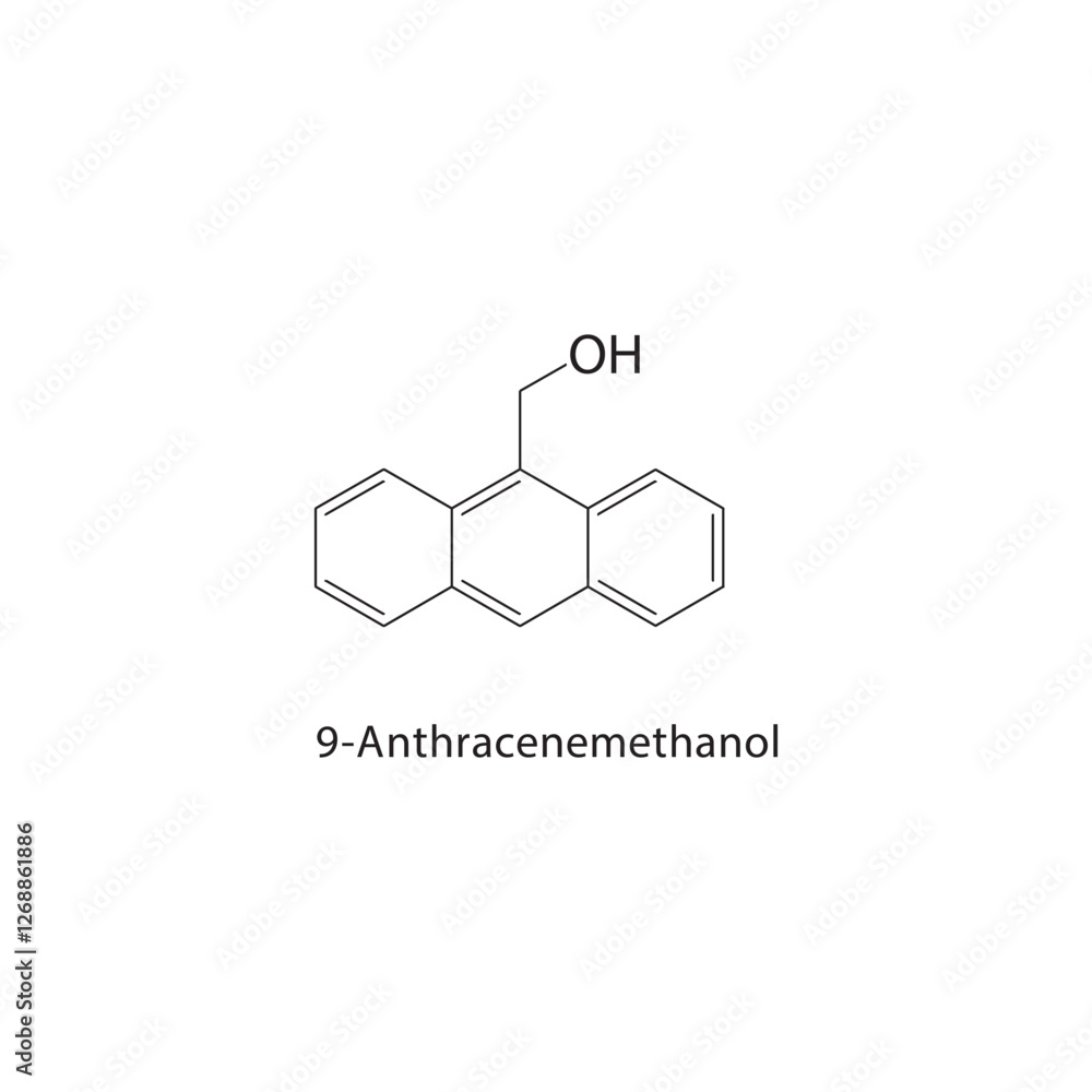 9-Anthracenemethanol skeletal structure.Anthracene derivative compound schematic illustration ...