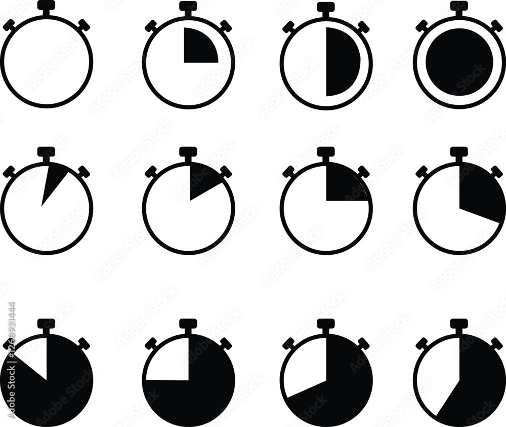 Time speed icon set. Solid icon vector graphic designs, elements Stopwatch Icons, Countdown ...
