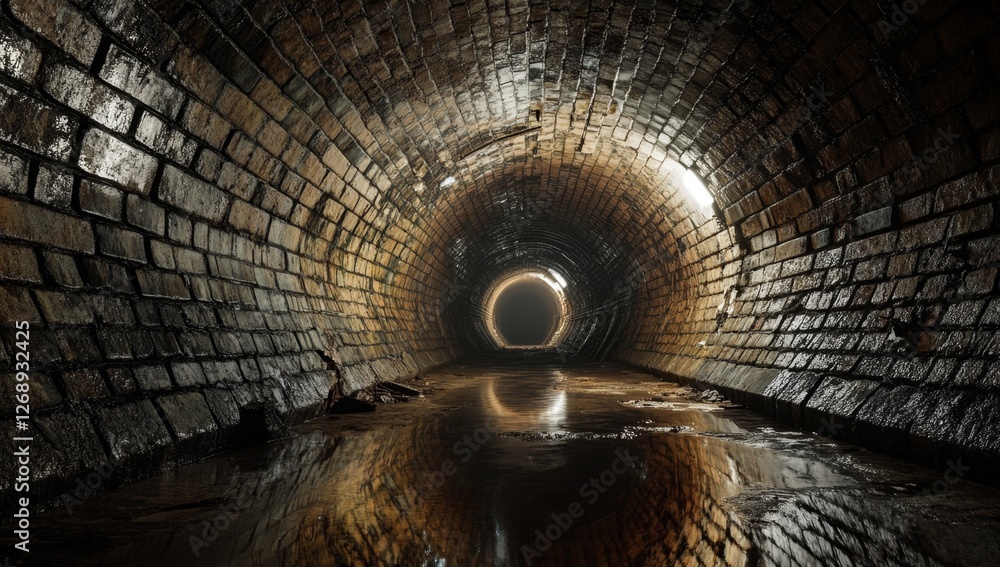 Brick sewer tunnel, dark, water, light, urban, exploration, underground ...