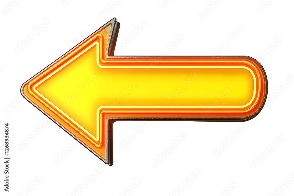 bright yellow arrow with neon outline is isolated on transparency ...