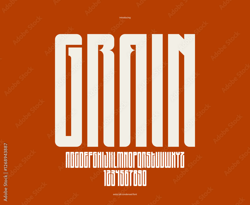 Geometric condensed sans serif typeface, vector tall and massive simple ...