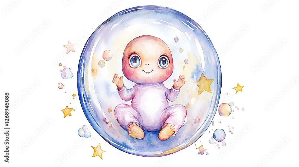 Playful chibi extraterrestrial baby with multiple eyes, giggling inside ...