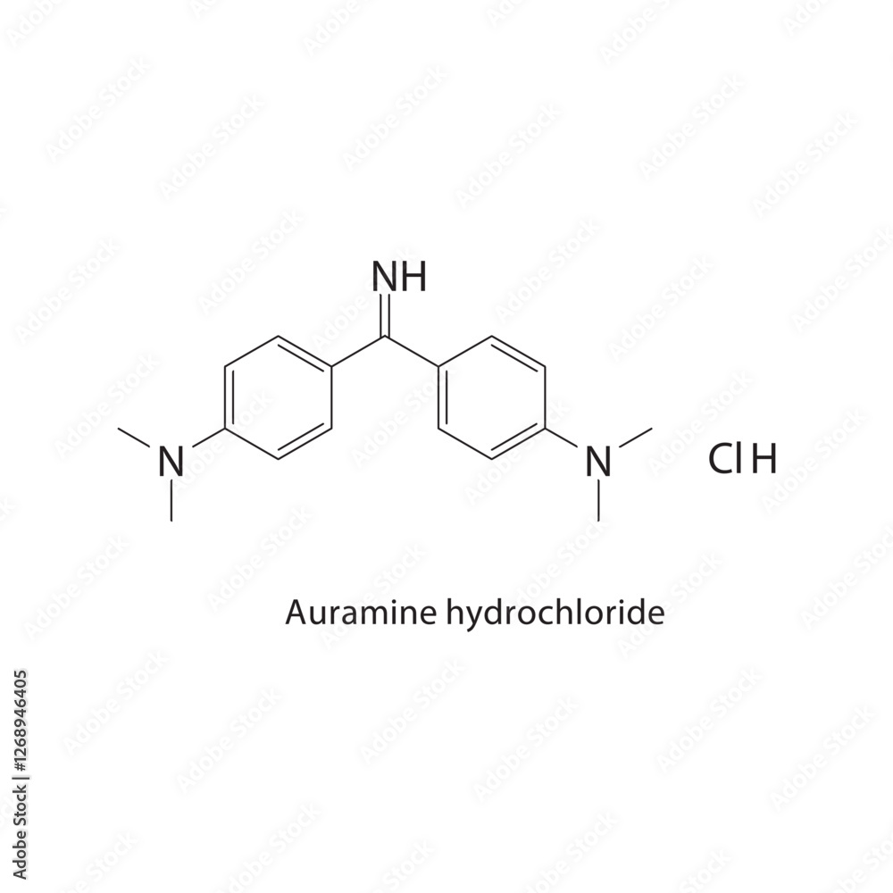 Auramine hydrochloride skeletal structure.Dye compound schematic ...