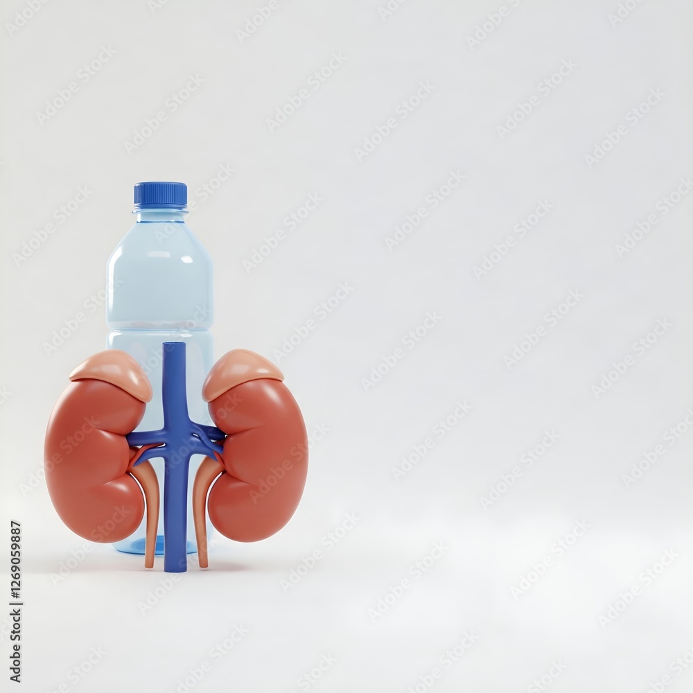 Hydration and Health: A 3D model of the human kidneys, highlighted with ...