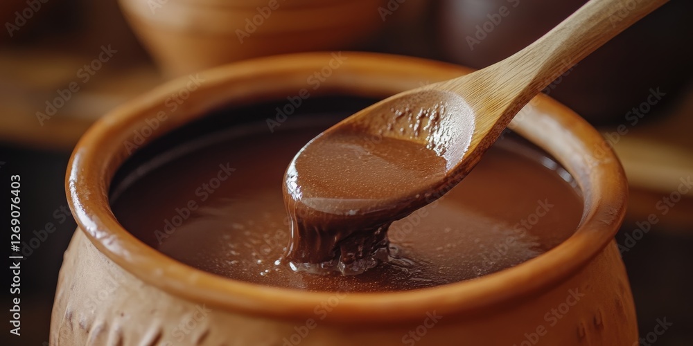 Tablea, filipino chocolate making process using wooden spoon and clay ...