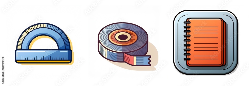 Image features a protractor for angle measurement, a roll of sticky ...