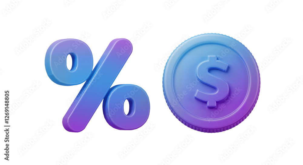 3D Glossy Percentage Symbol on Gradient Coin - Futuristic Finance and ...