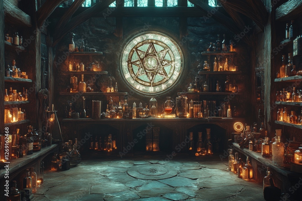 Enchanting Alchemist's Workshop Mystical Potions Arcane Symbols in a ...