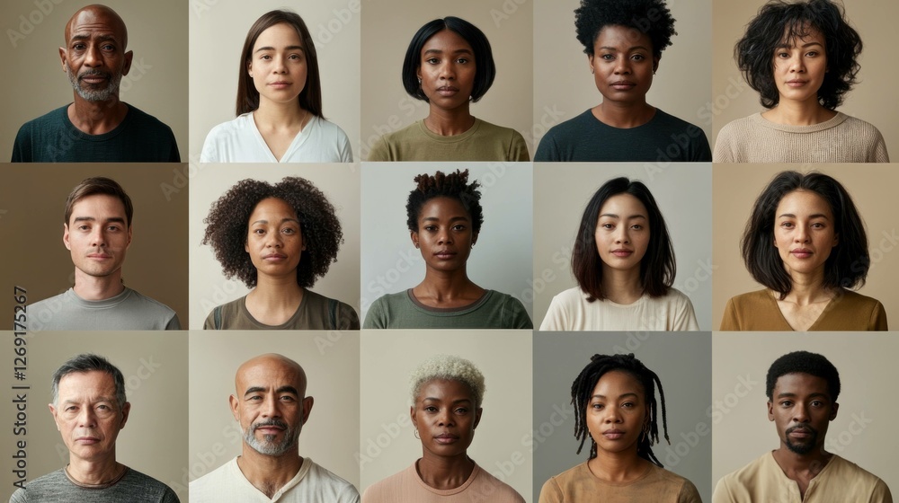 Diverse group of people with various expressions and hairstyles ...