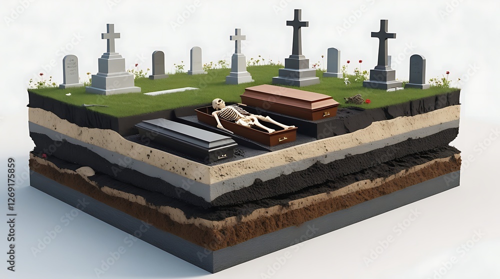Ilustracja bez tantiem: 3D Cross-Sectional View of a modern coffin ...