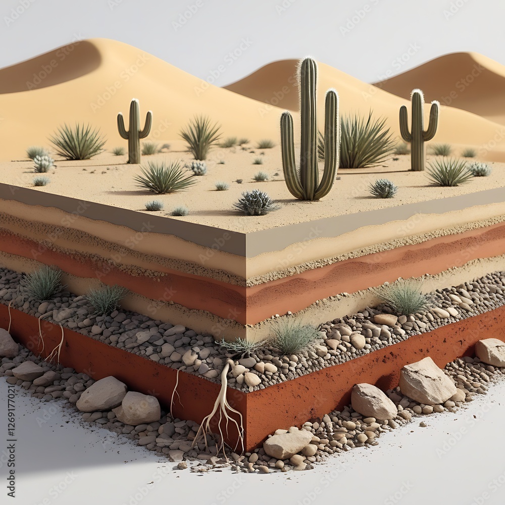 Ilustración de Stock Highly Detailed 3D Cross-Section of sahara desert ...