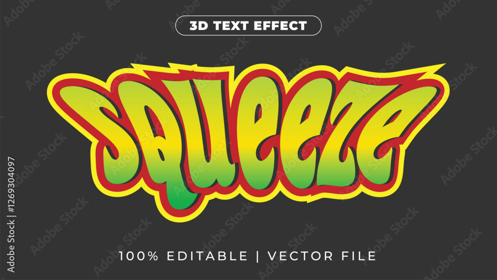 Squeeze 3d text effect green color, eps vector, text effects fully ...