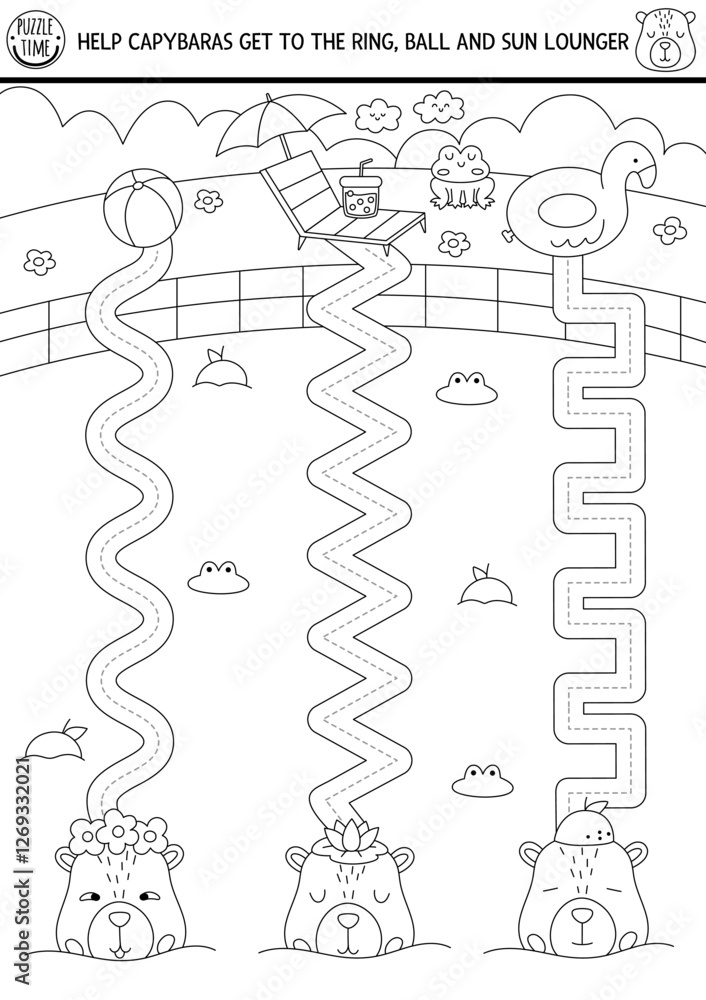 Vector handwriting practice worksheet with capybara in swimming pool ...