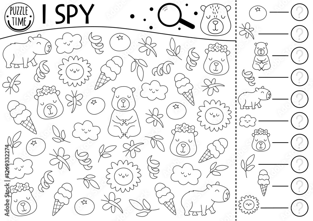 Capybara I spy game for kids. Searching and counting activity with cute ...