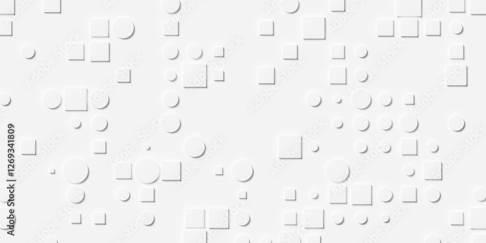 Grid of randomly scaled white cylinders and boxes geometry background ...