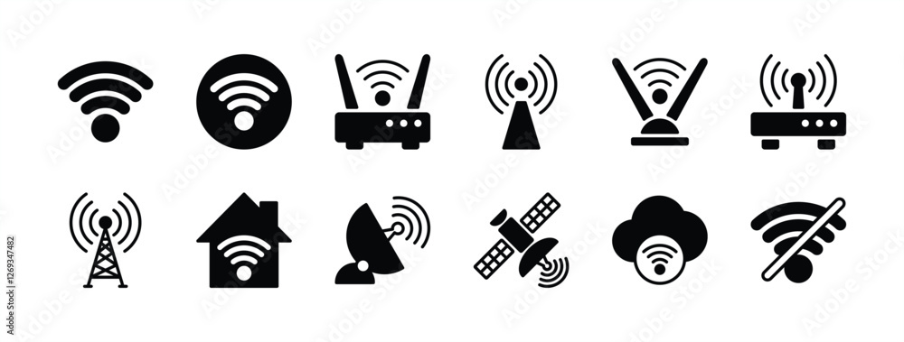 Internet broadband connection technology icon vector set. Containing ...