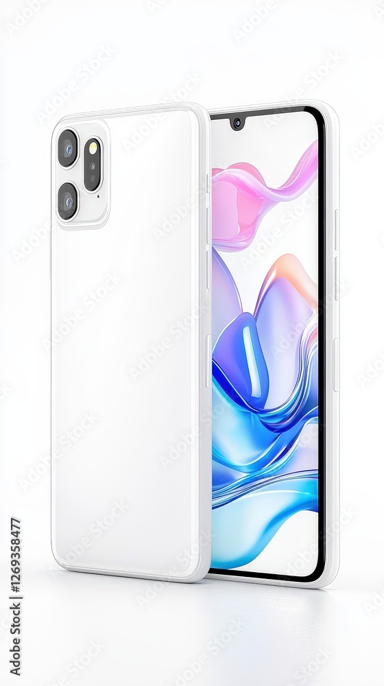 3D smartphone model with a pure white screen, no highlights, no glow ...