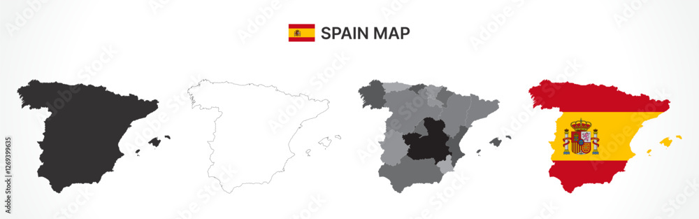 Detailed Spain Map Collection with Outline, Silhouette, Autonomous ...
