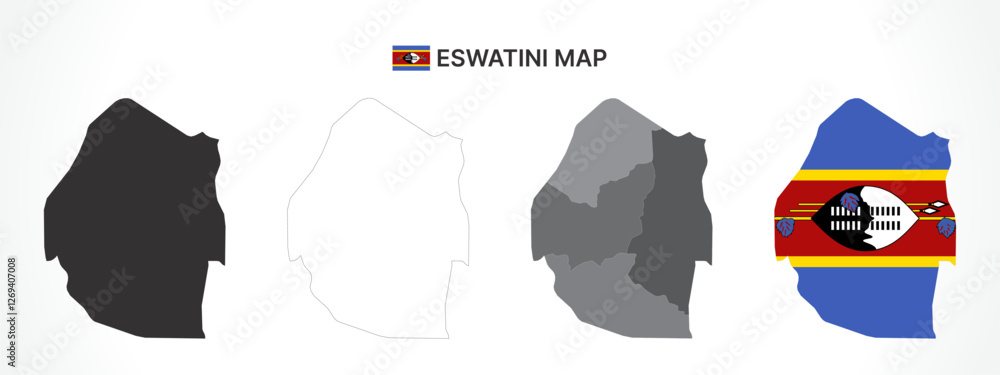 Detailed Eswatini Map Collection with Outline, Silhouette, Regions, and ...
