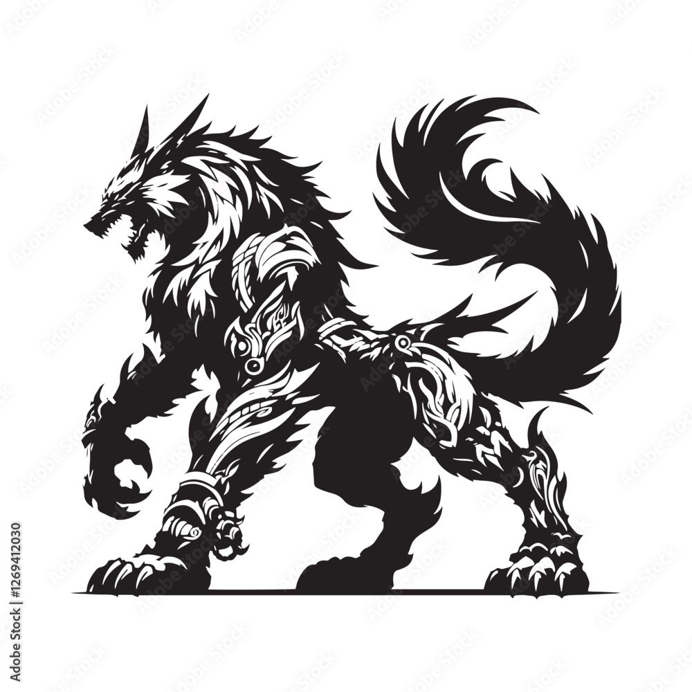 Norse wolf Fenrir silhouette, son of Loki and devourer of gods - Fenrir ...