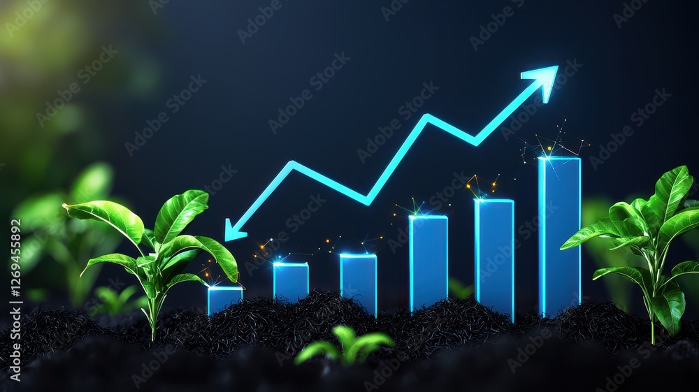 Growing plants with a rising graph symbolizing sustainable growth and ...