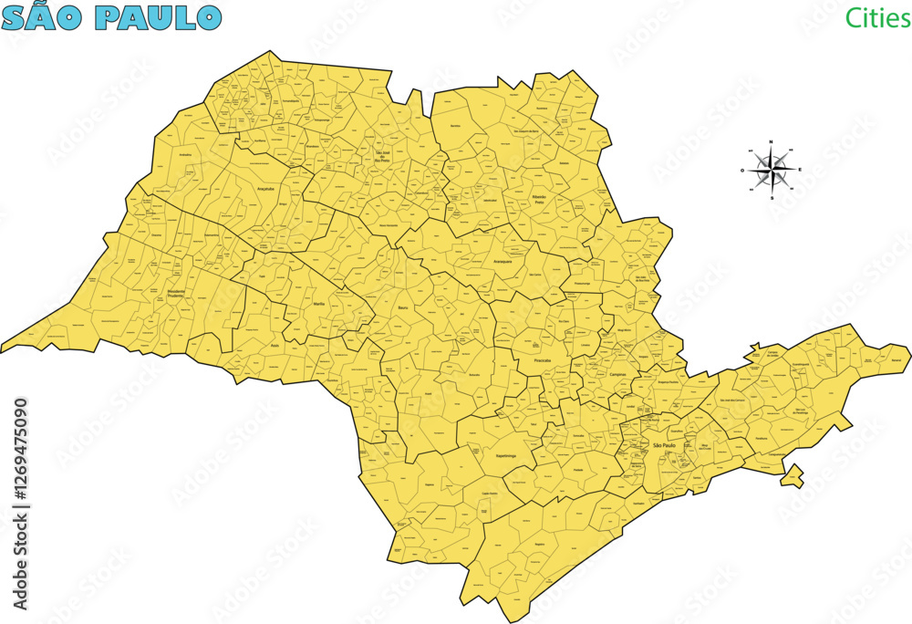 Map of the territory of the state of São Paulo with divisions by ...