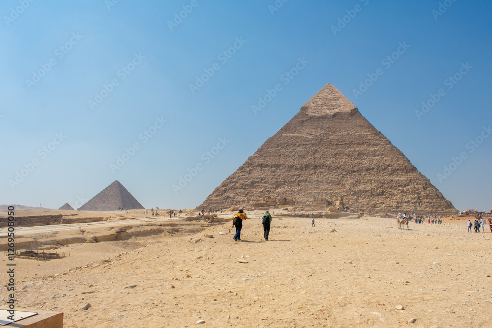 Famous Great Pyramids of Chephren and Cheops, Cairo, Egypt. Giza ...