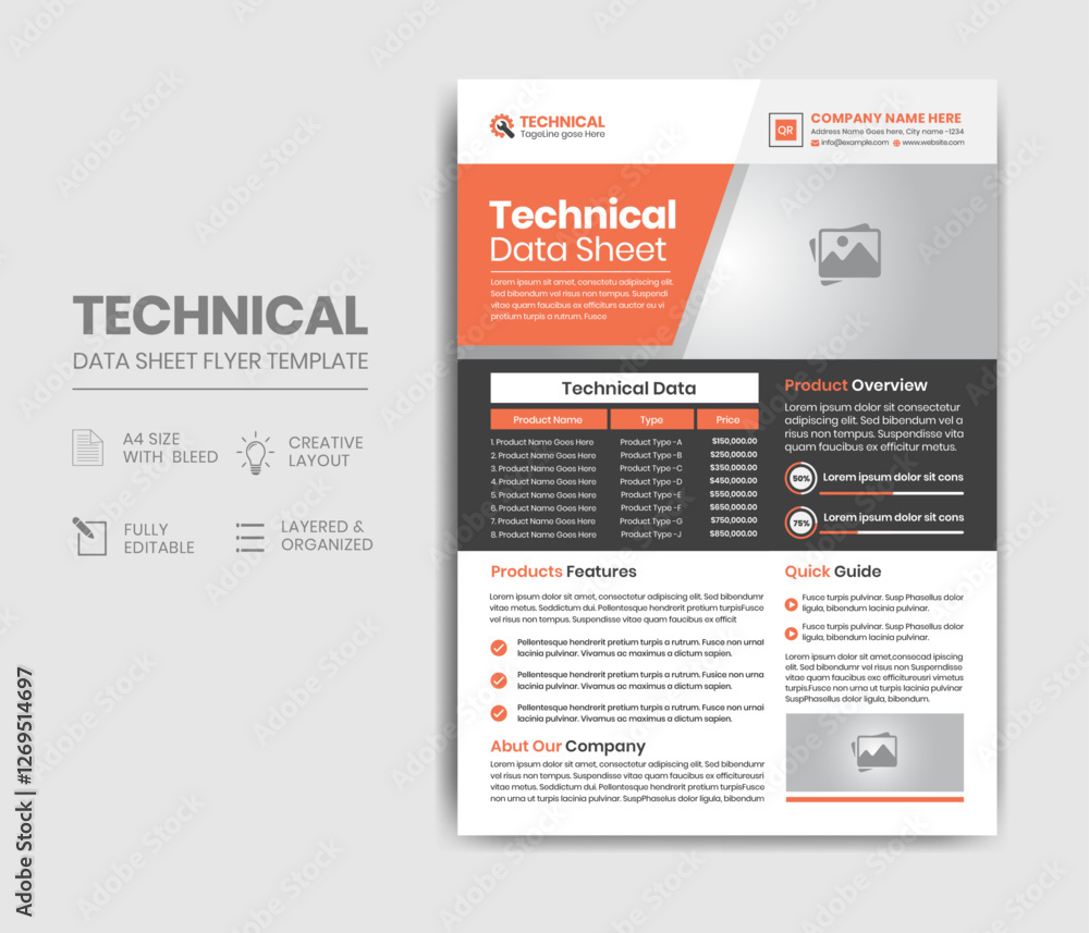 Technical Data Sheet Flyer Template Design Stock Vector | Adobe Stock