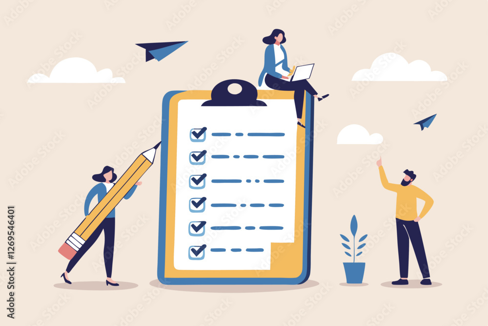 Checklist to complete project task, accomplish work checkmark, todo list clipboard or project ...