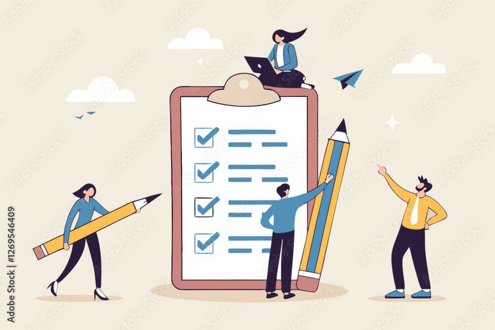 Checklist to complete project task, accomplish work checkmark, todo list clipboard or project ...