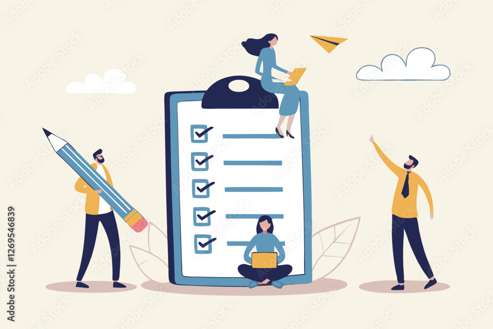 Checklist to complete project task, accomplish work checkmark, todo list clipboard or project ...