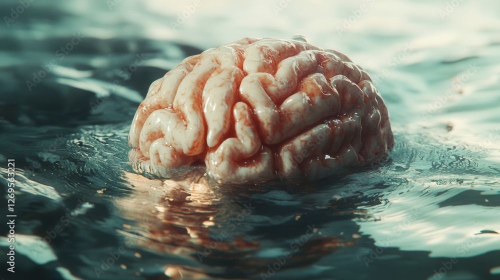 Brain Floating On Water Surface Symbolizing Consciousness And ...