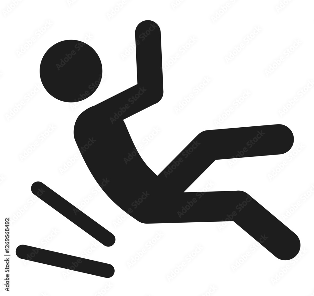 black icon of a person falling backward with impact lines symbolizing ...