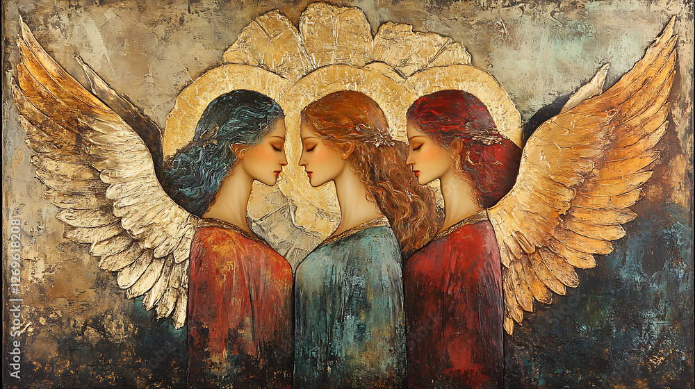 A Byzantine icon painting of the angel announcing the Resurrection, the ...