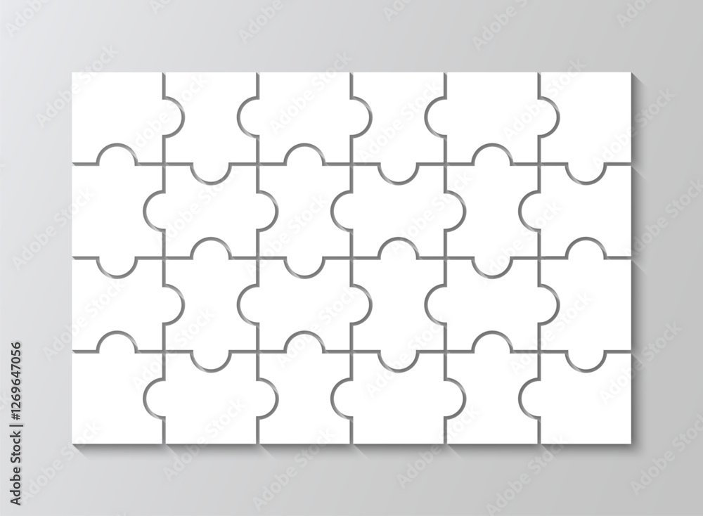Puzzle grid template with 4x6 details. Puzzle pieces. Jigsaw layout ...
