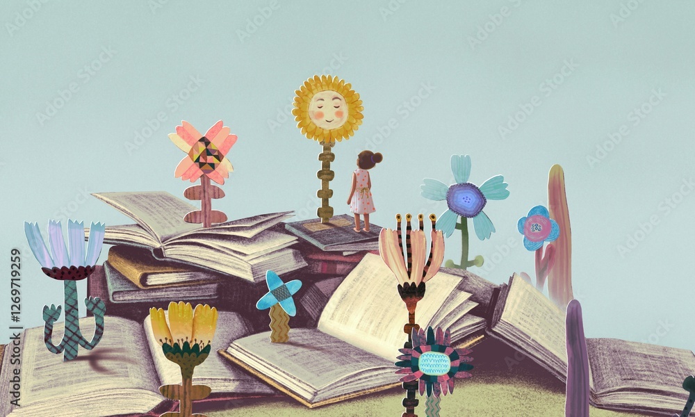 Book of imagination with a girl, Education dream hope inspiration and ...