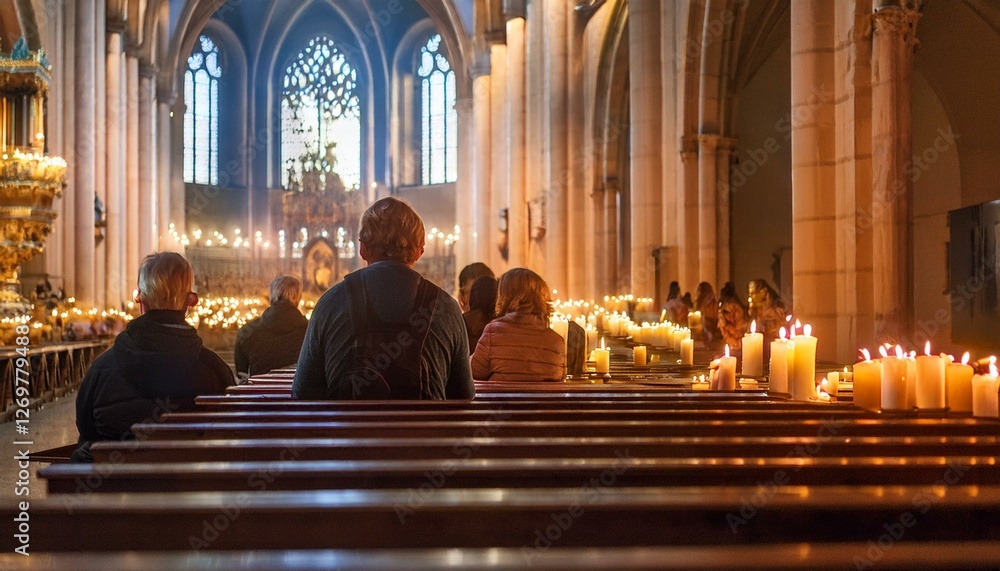 Generated image peaceful All Saints' Day prayer scene, with people ...