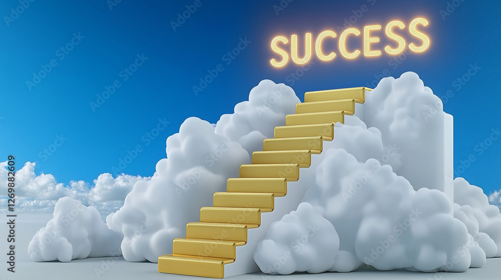 Texto de éxito sobre nubes y escaleras. Ascenso al éxito. Stock ...