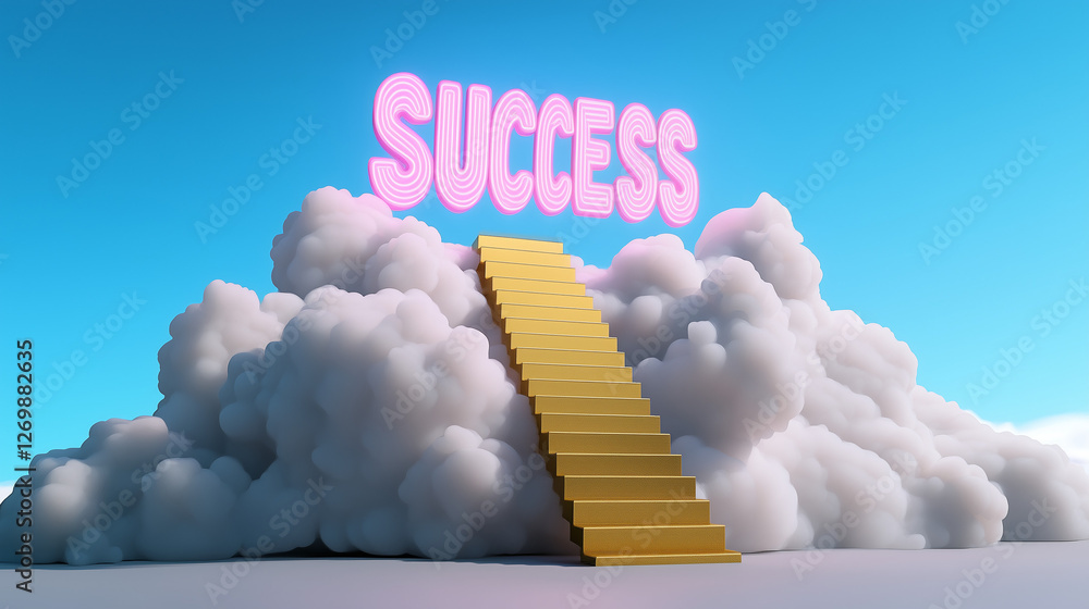 Texto de éxito sobre nubes y escaleras. Ascenso al éxito. Stock ...