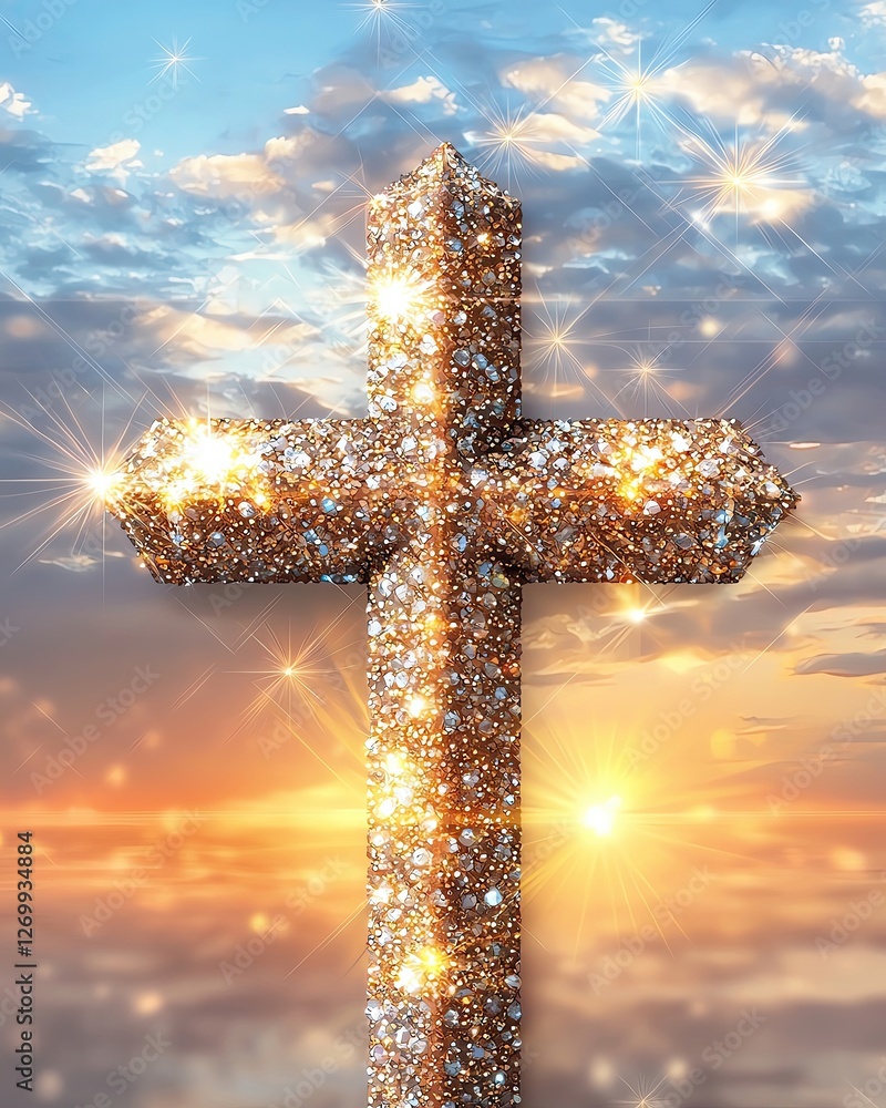 Minimalist Gold Cross represented by a softly glowing gold cross ...