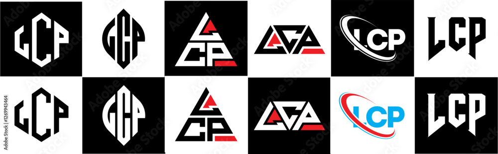 LCP letter logo design in six style. LCP polygon, circle, triangle ...