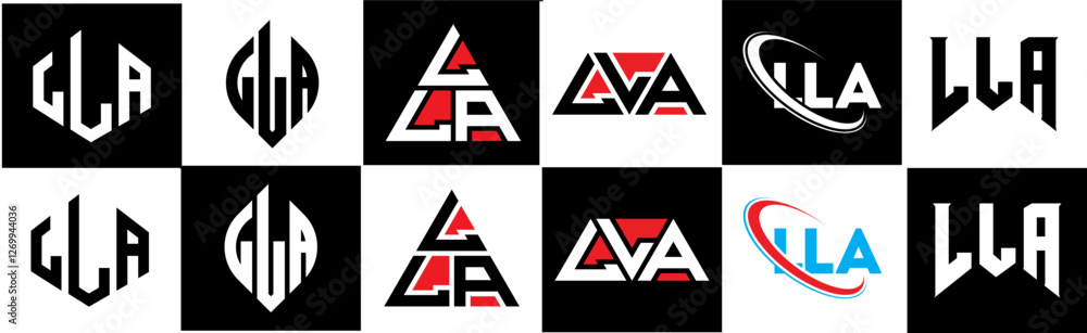 LLA letter logo design in six style. LLA polygon, circle, triangle ...