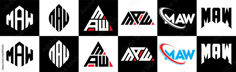 MAW letter logo design in six style. MAW polygon, circle, triangle ...