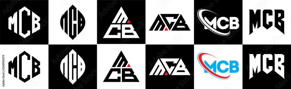 MCB letter logo design in six style. MCB polygon, circle, triangle ...