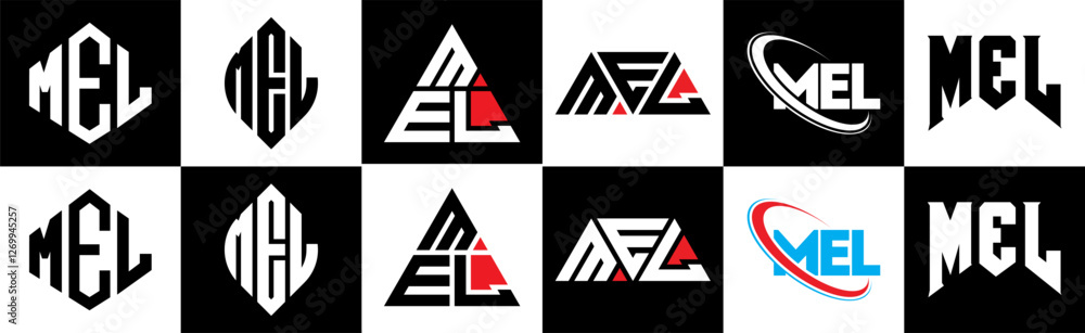 MEL letter logo design in six style. MEL polygon, circle, triangle ...
