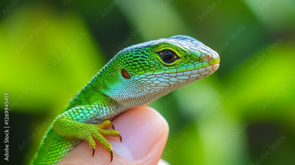 Green lizard on the finger, high-resolution stock photography, high ...